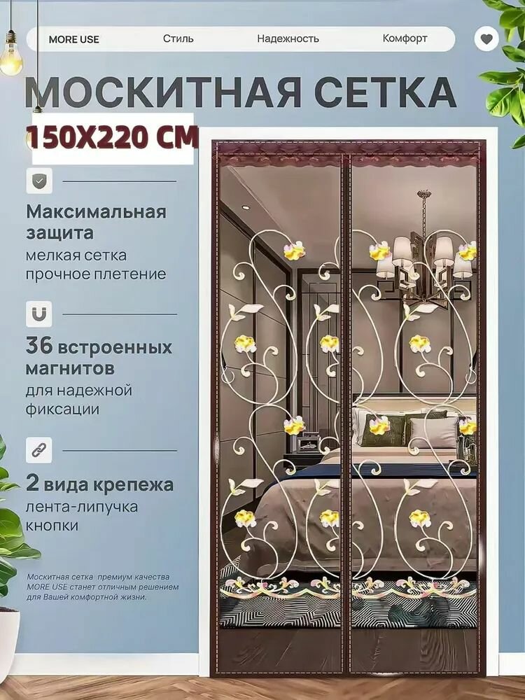 Москитная сетка на дверь на магнитах 150X220CM