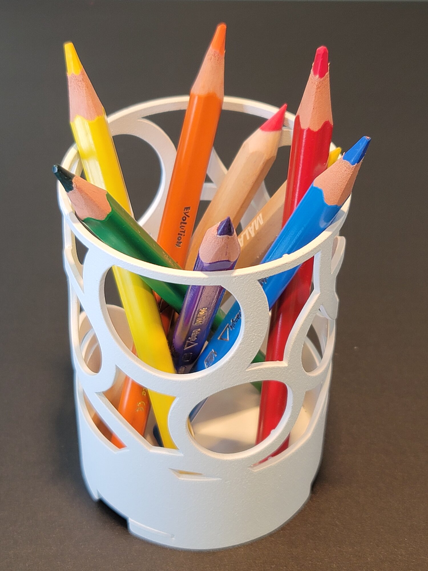 Подставка карандашница круглая для канцелярии металлическая белый муар толщина 2мм