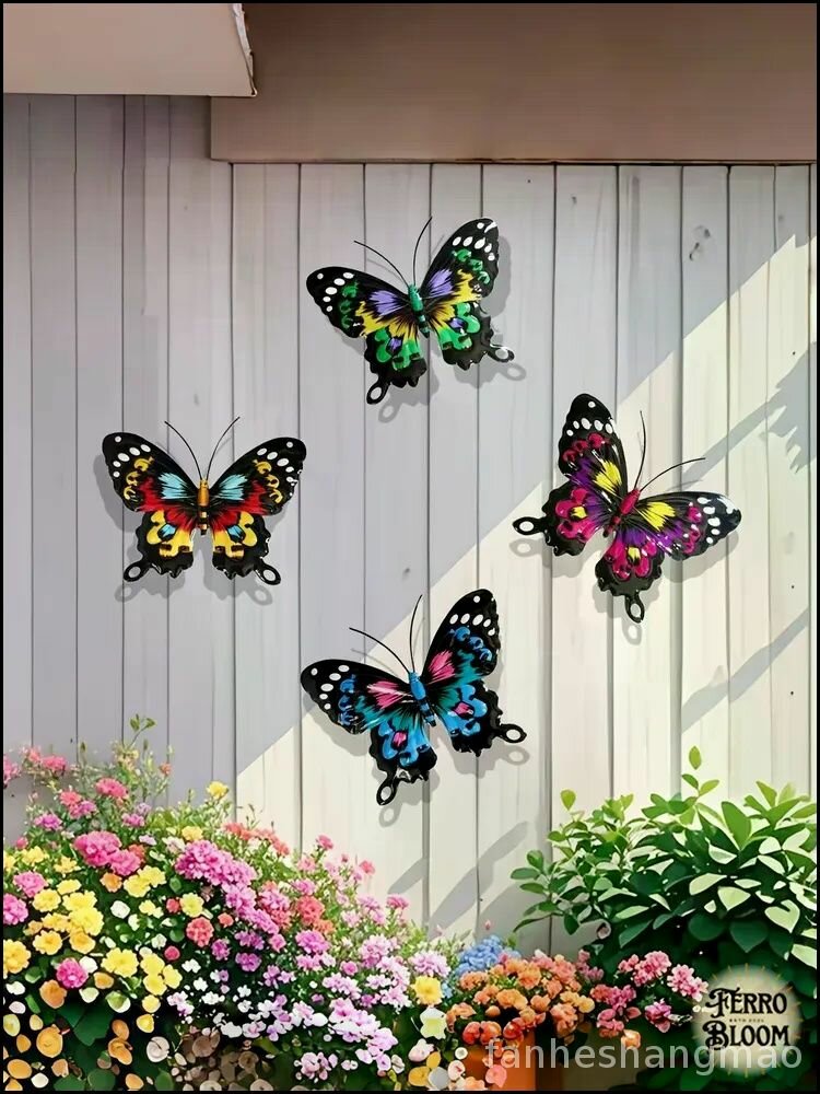 4шт. Металлические бабочки декоративные на стену для дачи, 3D Цветные бабочки для декора на стену для сада - подарок для садовода, украшение для забора, террасы, гостиной