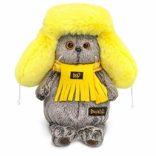 Мягкая игрушка BUDI BASA кот Басик в желтой меховой шапке 30 см, в подарочной коробке, Ks30-301