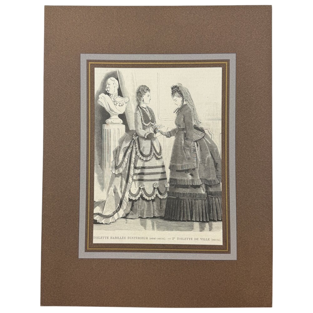 Гравюра "Toilette habillee d`interieur Demi-deuil", художник Preval E, гравер Carbonneau, Франция