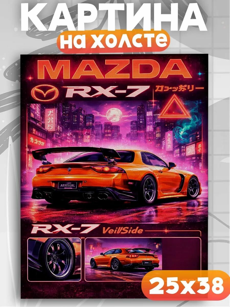 Картина на стену JDM авто Mazda RX-7 (FD), на подрамнике, 1шт, 38х25 размер.