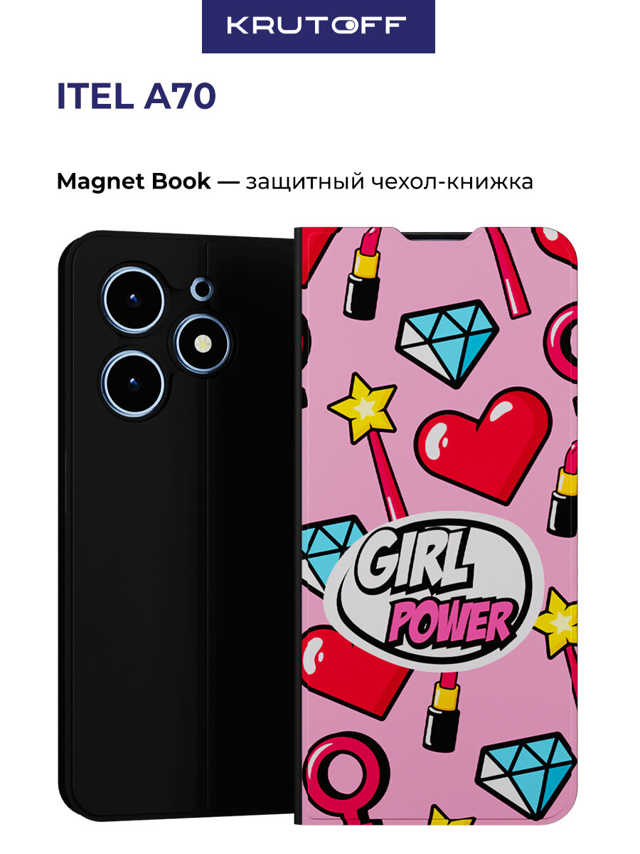 Чехол-книжка Krutoff Magnet Book для ITEL A70 Girl Power (черный)