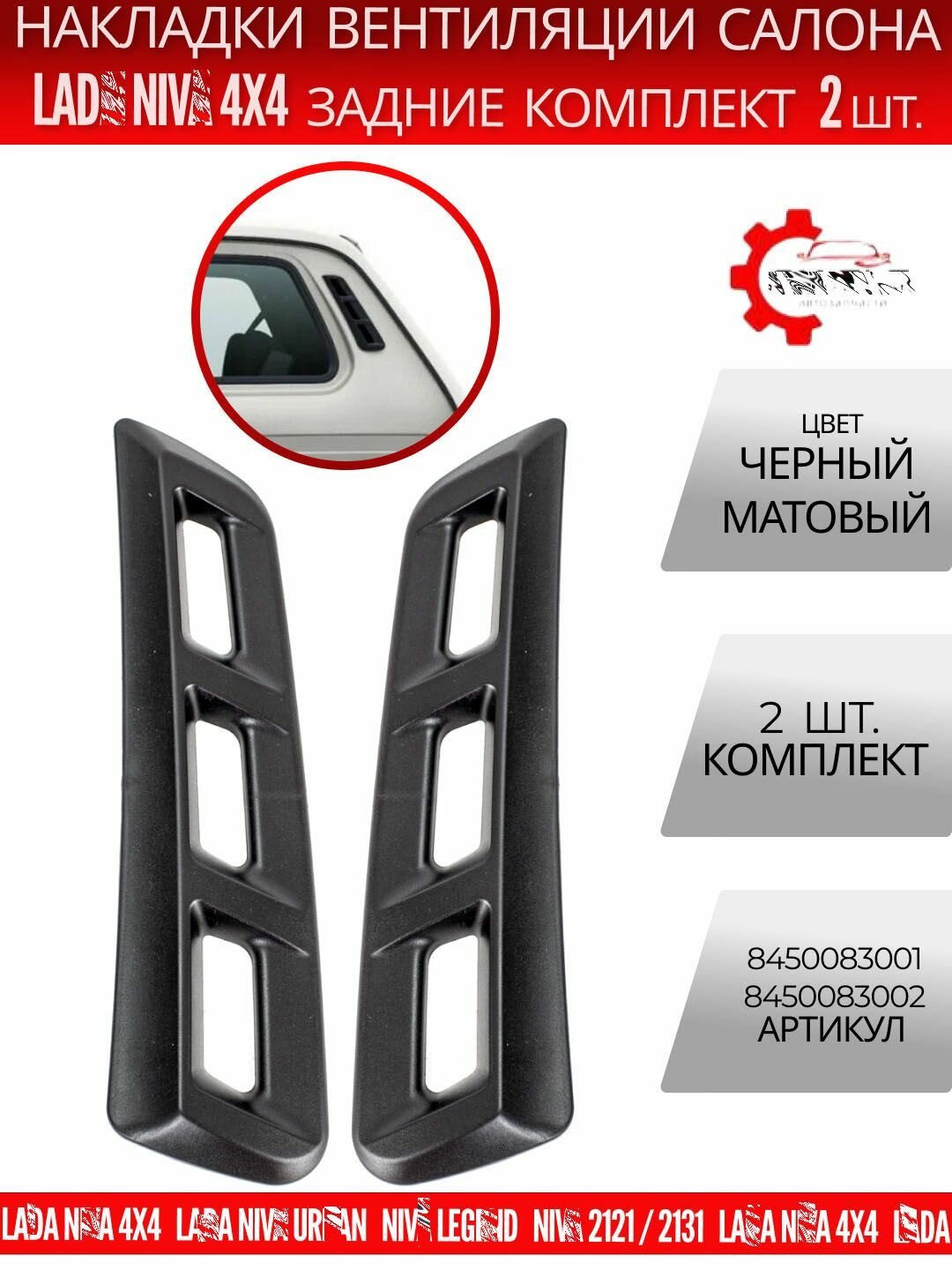 Накладки вентиляции салона задние 2121 для 4x4 Urban Legend 21213 / 21214 /2131 пластиковые черные комплект 2 шт.