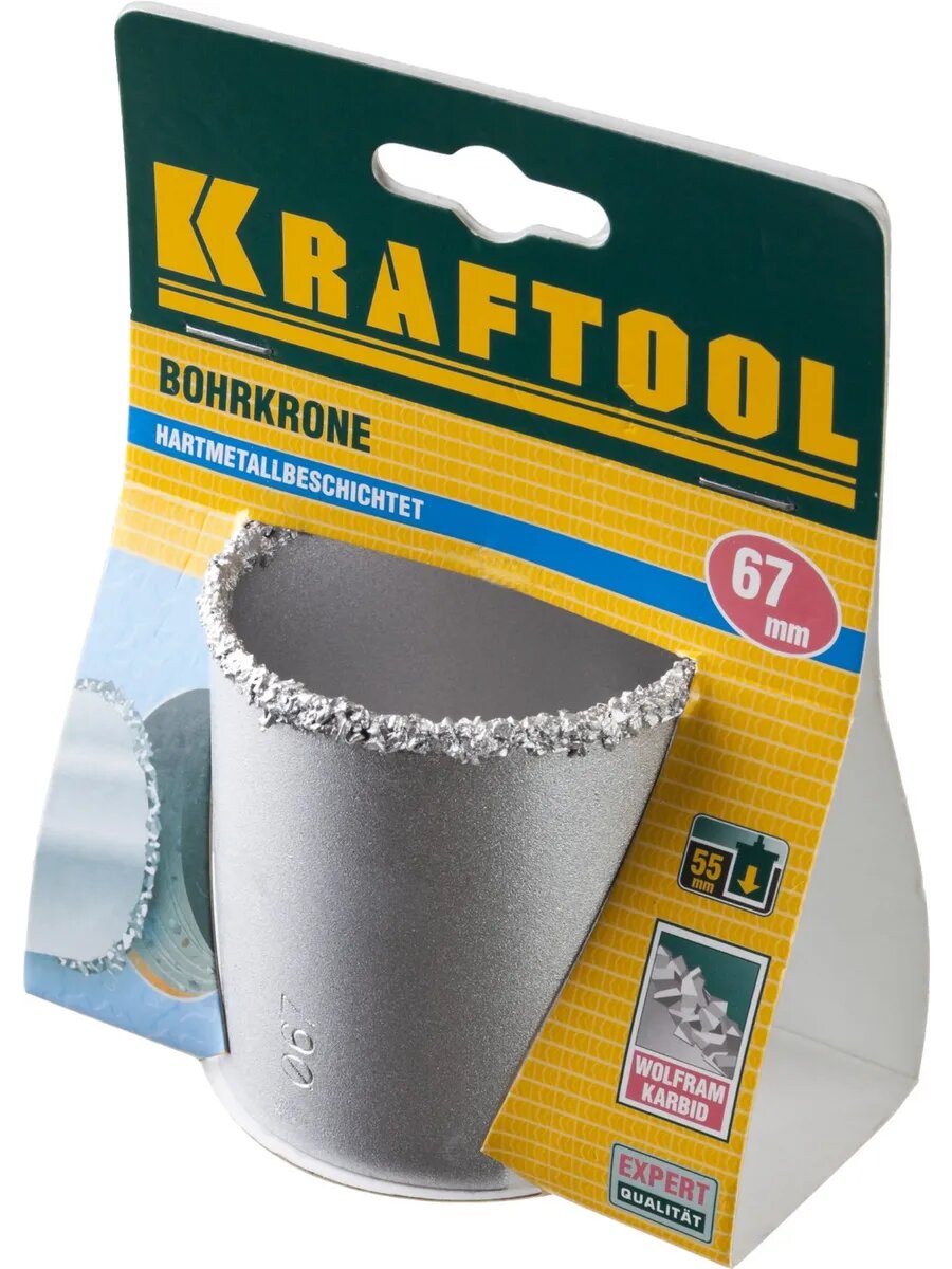 KRAFTOOL 67 мм, L 55 мм, карбид вольфрама, коронка коль