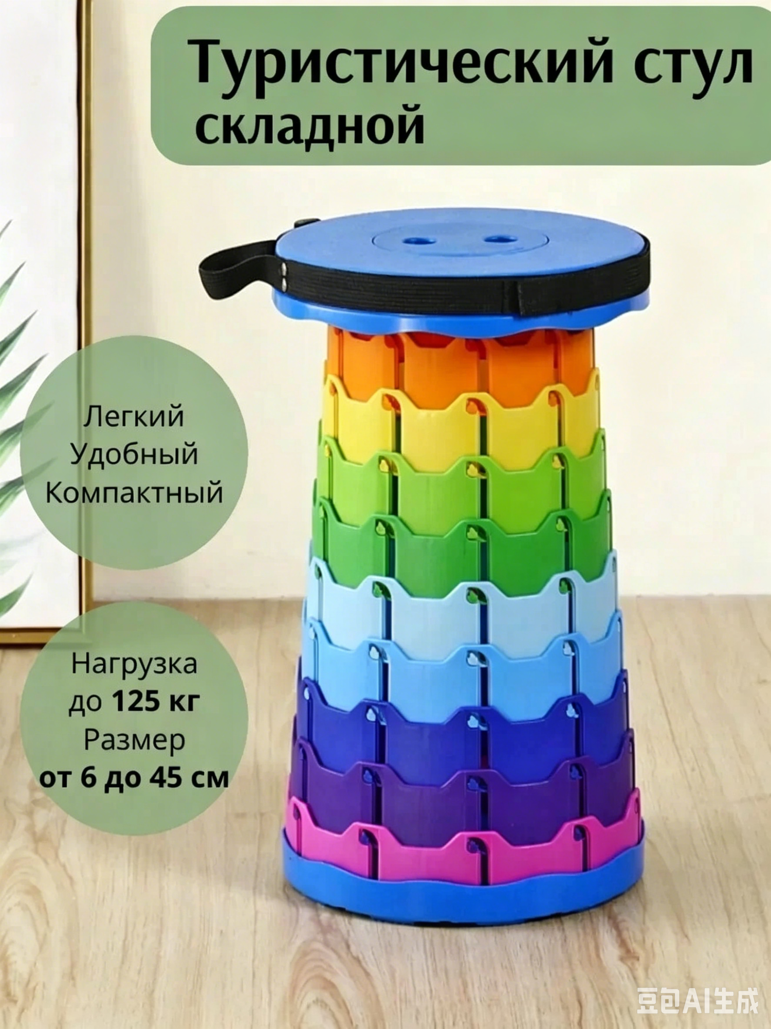 Стул складной телескопический, регулируемый, выдвижной регулируемый складной стул, до 125кг