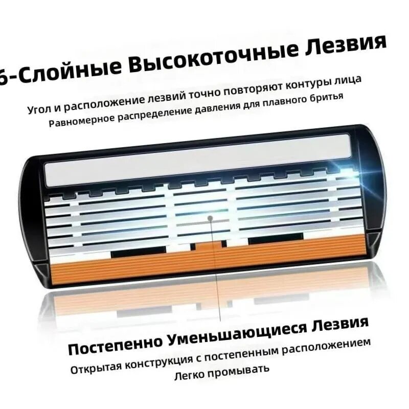Мужская бритва с 6 лезвиями, сменные кассеты для бритья, универсальные лезвия для станков