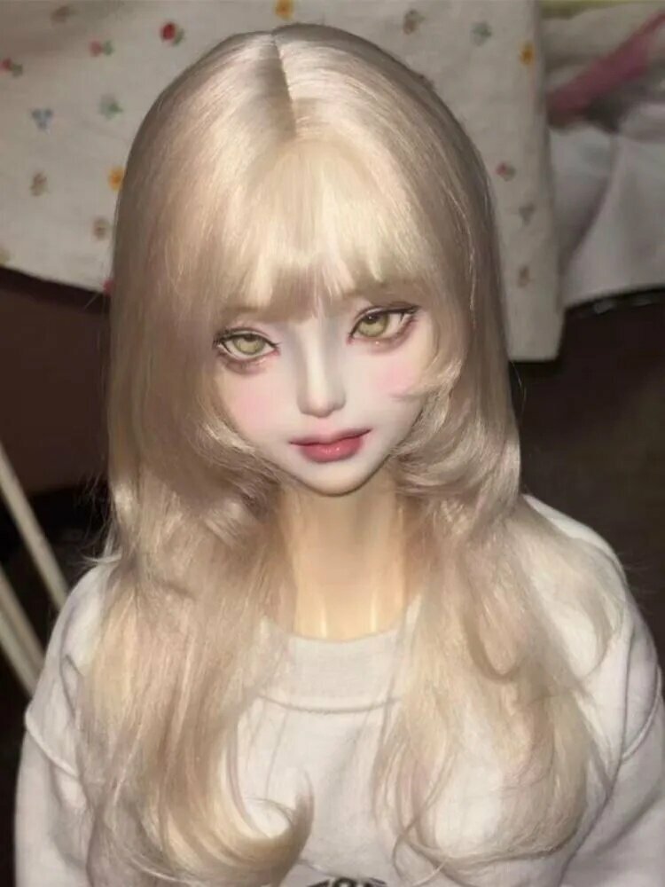 Золотой длинный прямой парик с чёлкой для BJD-куклы