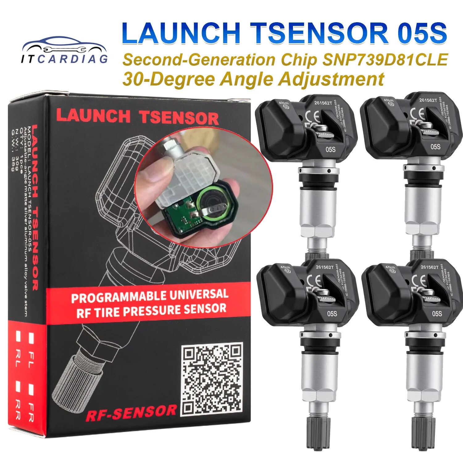 Датчики Launch TSensor 05S LTR-05S 315/433 МГц 2-в-1 для ремонта автомобильных шин, датчик TPMS 4pcs — фото 1
