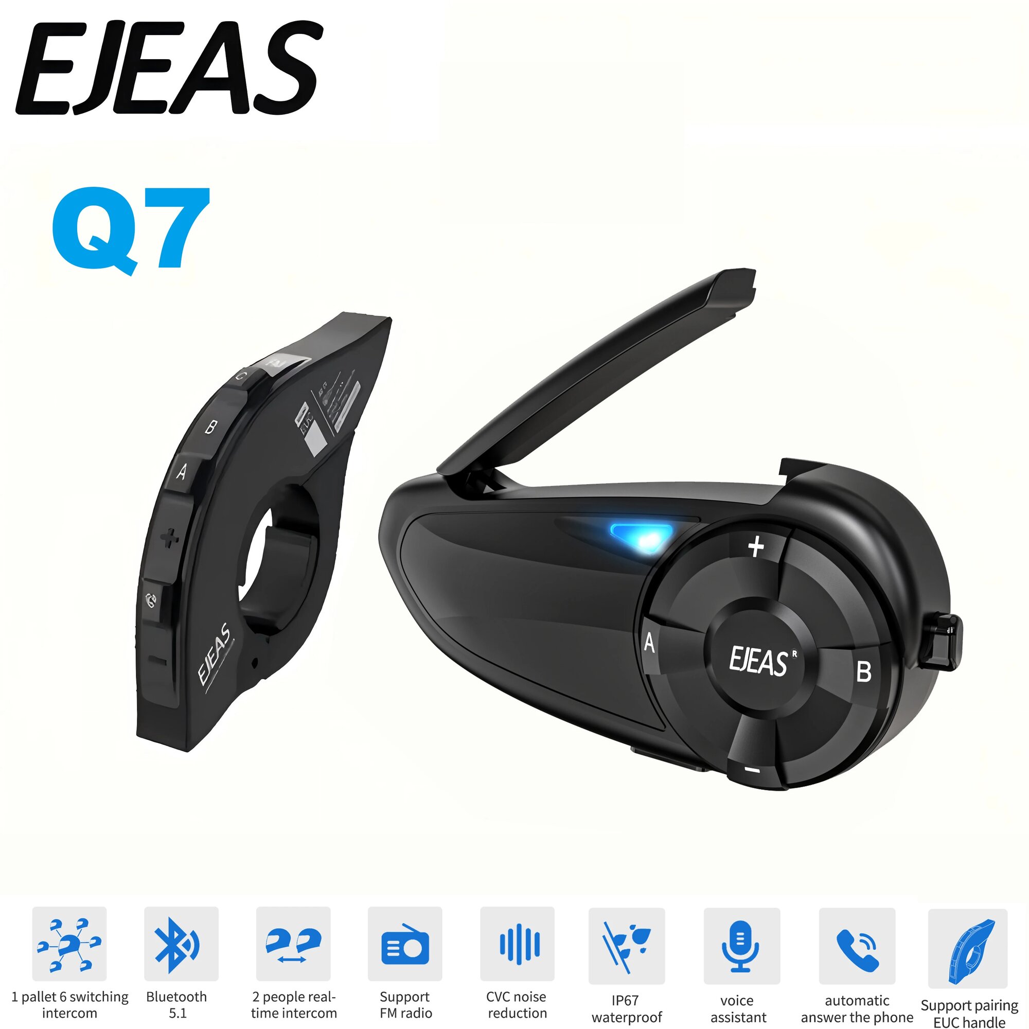 EJEAS Q7 мотогарнитура Bluetooth с пультом
