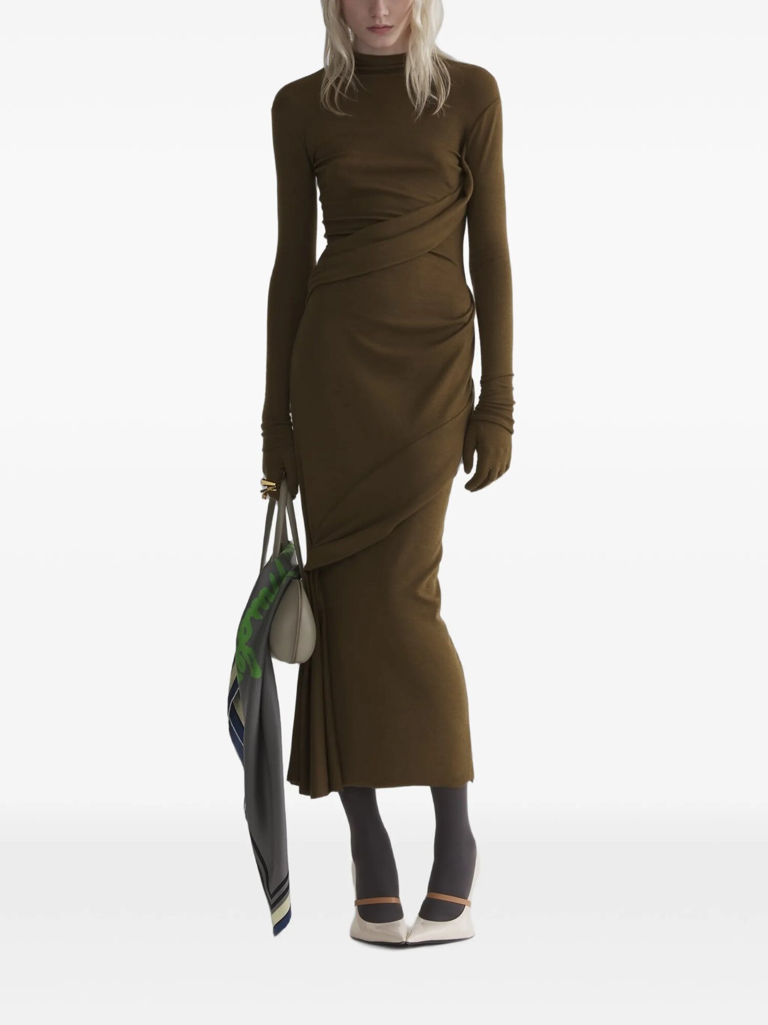 Платье Midi draped turtleneck dress