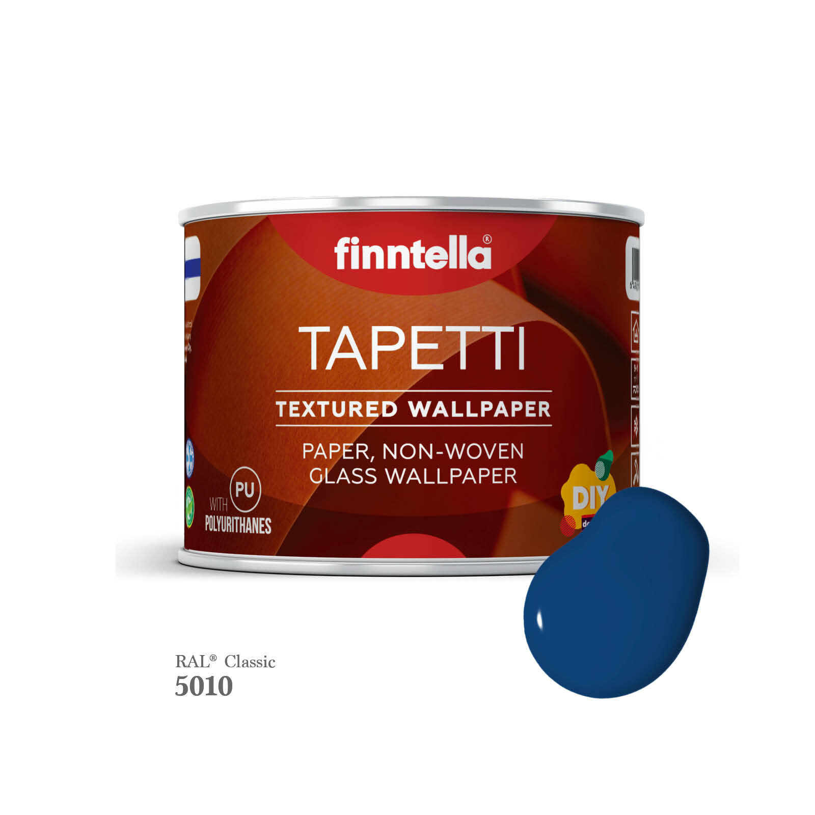 Шелковисто-матовая краска для обоев под окраску TAPETTI SILKKI Matta FINNTELLA, Цвет RAL 5010 Генцианово-синий (Gentian blue), 0,45л