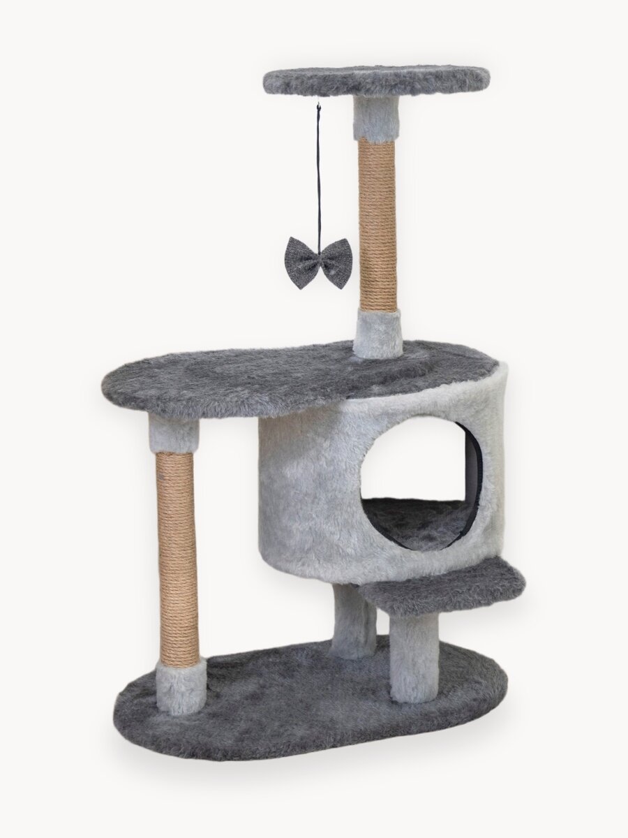 Когтеточка домик "PetTails" кассиус разборный с площадкой, 56*42*h90см (мех, джут) серый