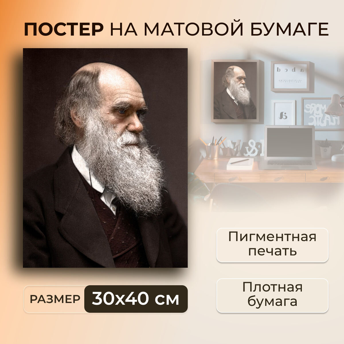 Постер на бумаге / Charles Darwin / Чарльз Дарвин