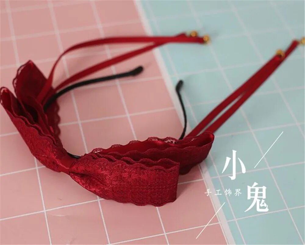 Кружевной ободок с бантом B560 Красный, color 7