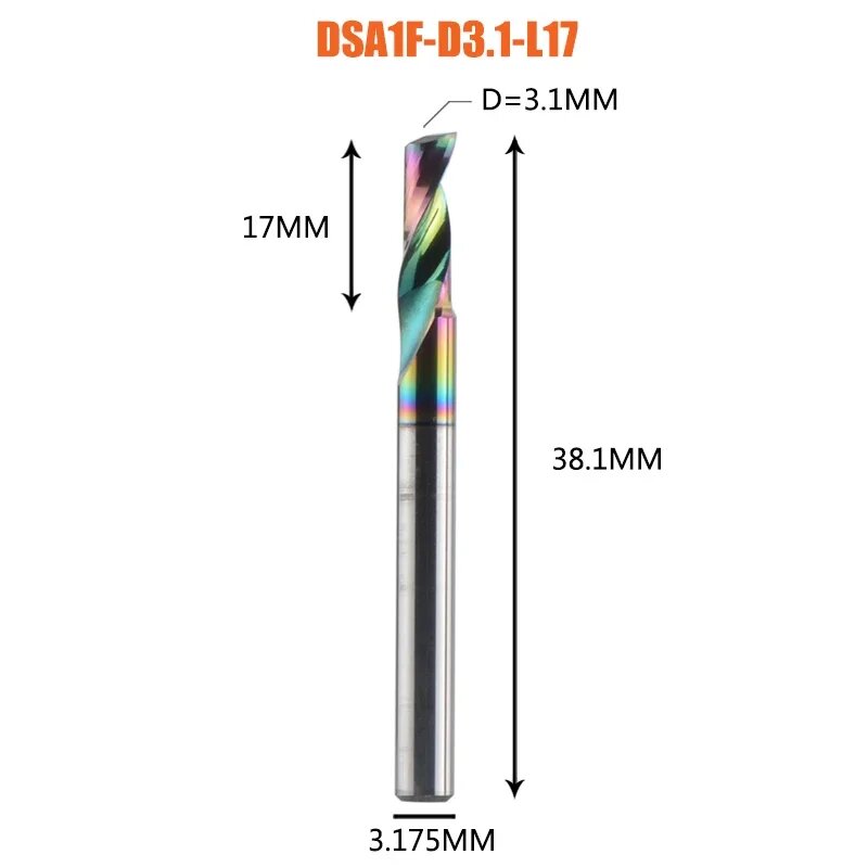 Однозубая концевая фреза DREANIQUE DSA1F-D3.1-L17, 3.175 мм