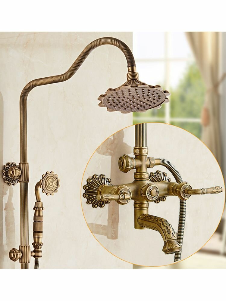 Оборудование для душа, резная ретро-форма в европейском стиле, набор для душа в ванной комнате, 3-функциональный отвод воды, латунь, горячая и холодная вода