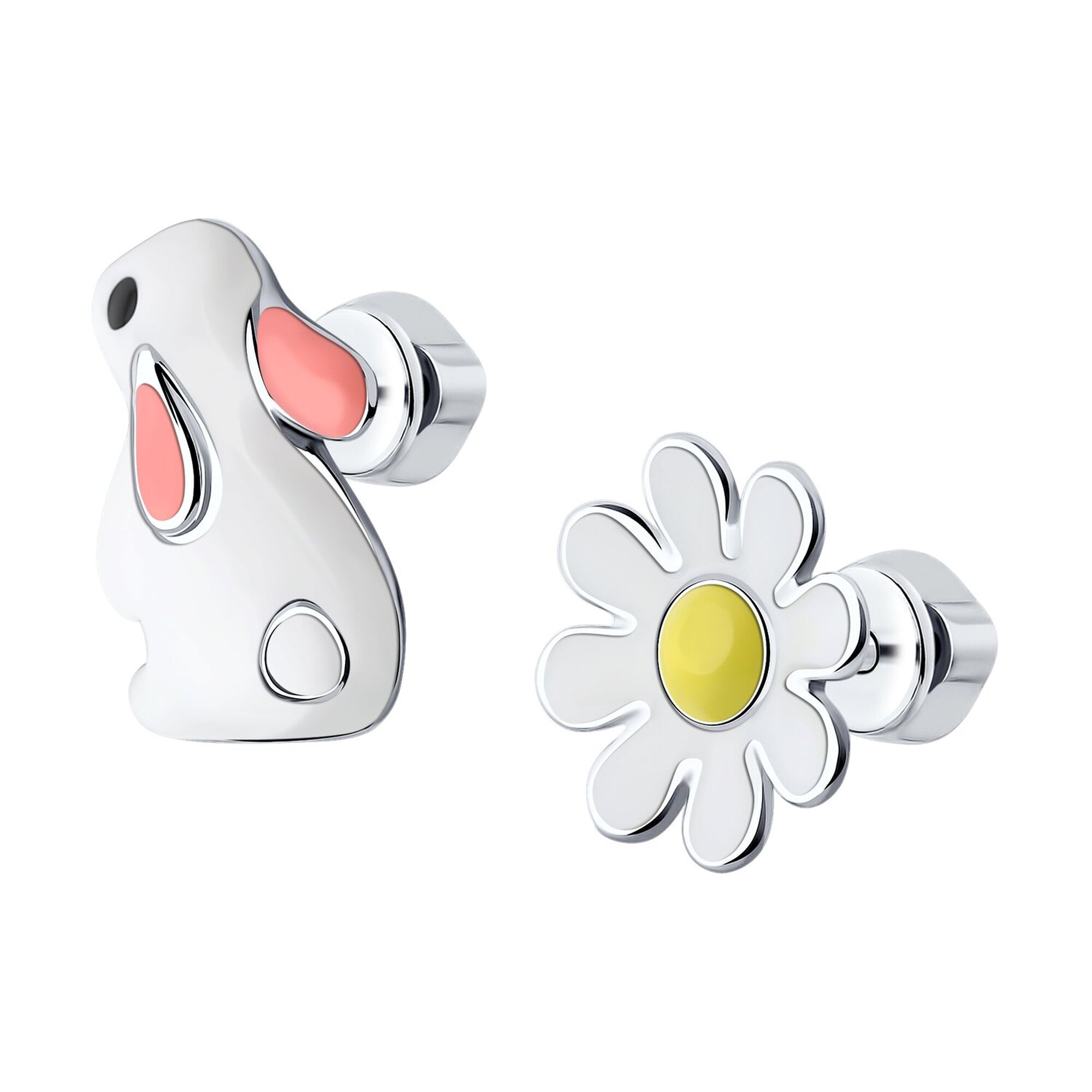 Серьги непарные, серебро, 925 проба, родирование, эмаль