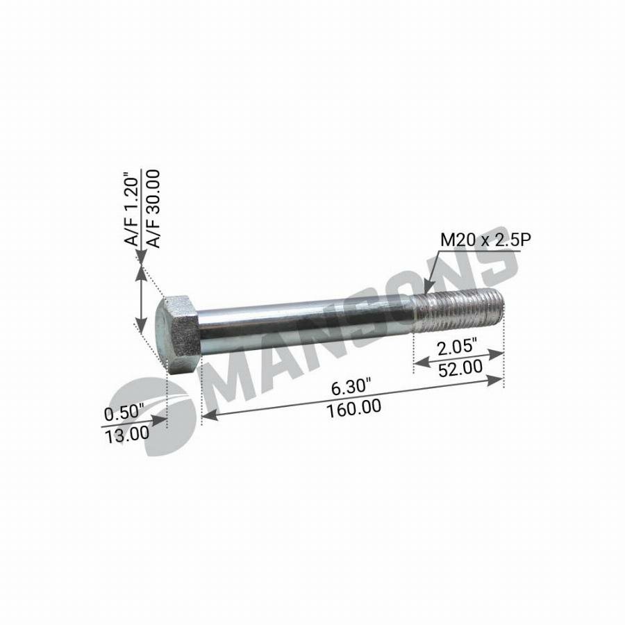 Болт амортизатора M20*2.5*160 Schmitz M20160 (Mansons)