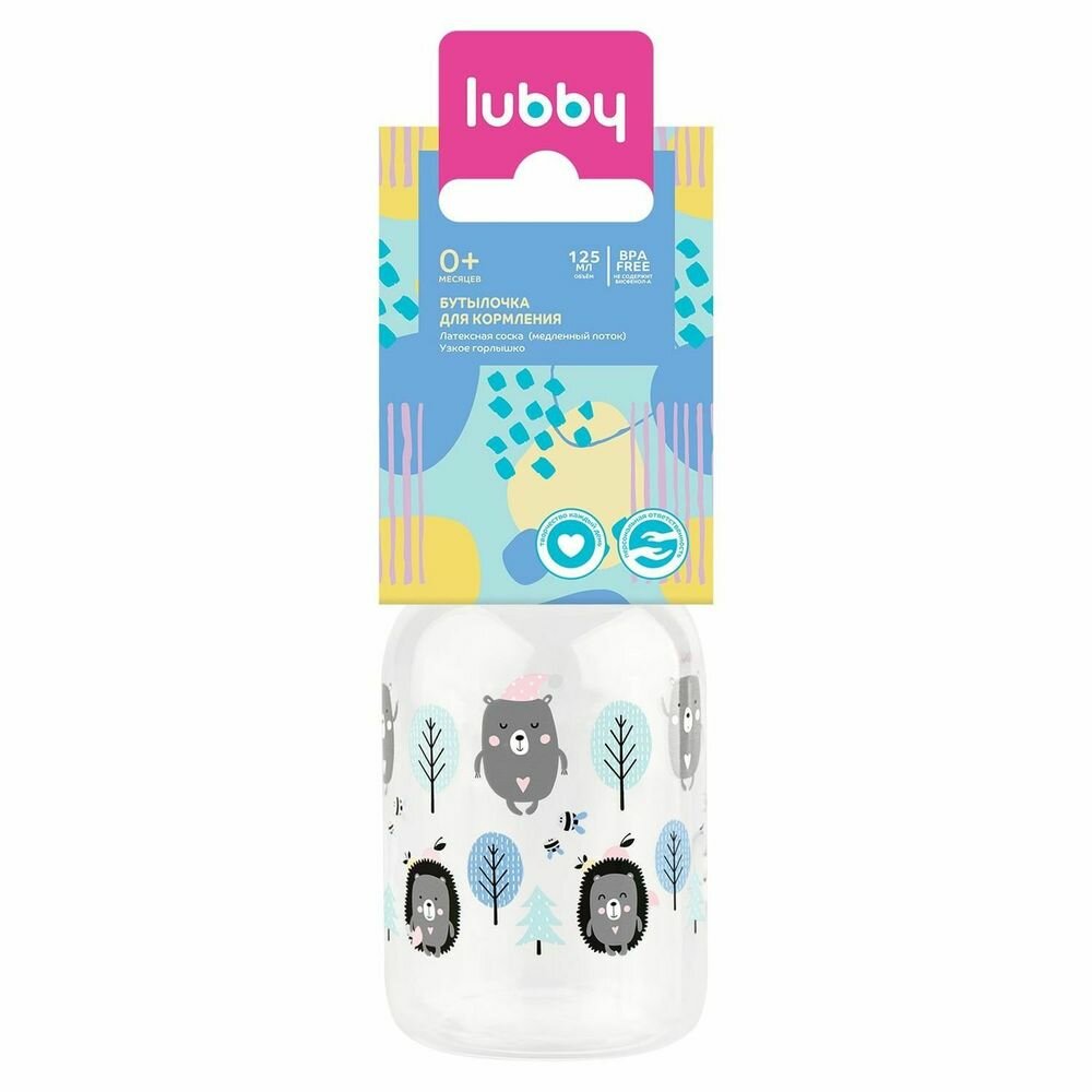 Lubby Бутылочка для кормления латексная соска 0+ 125мл 13565