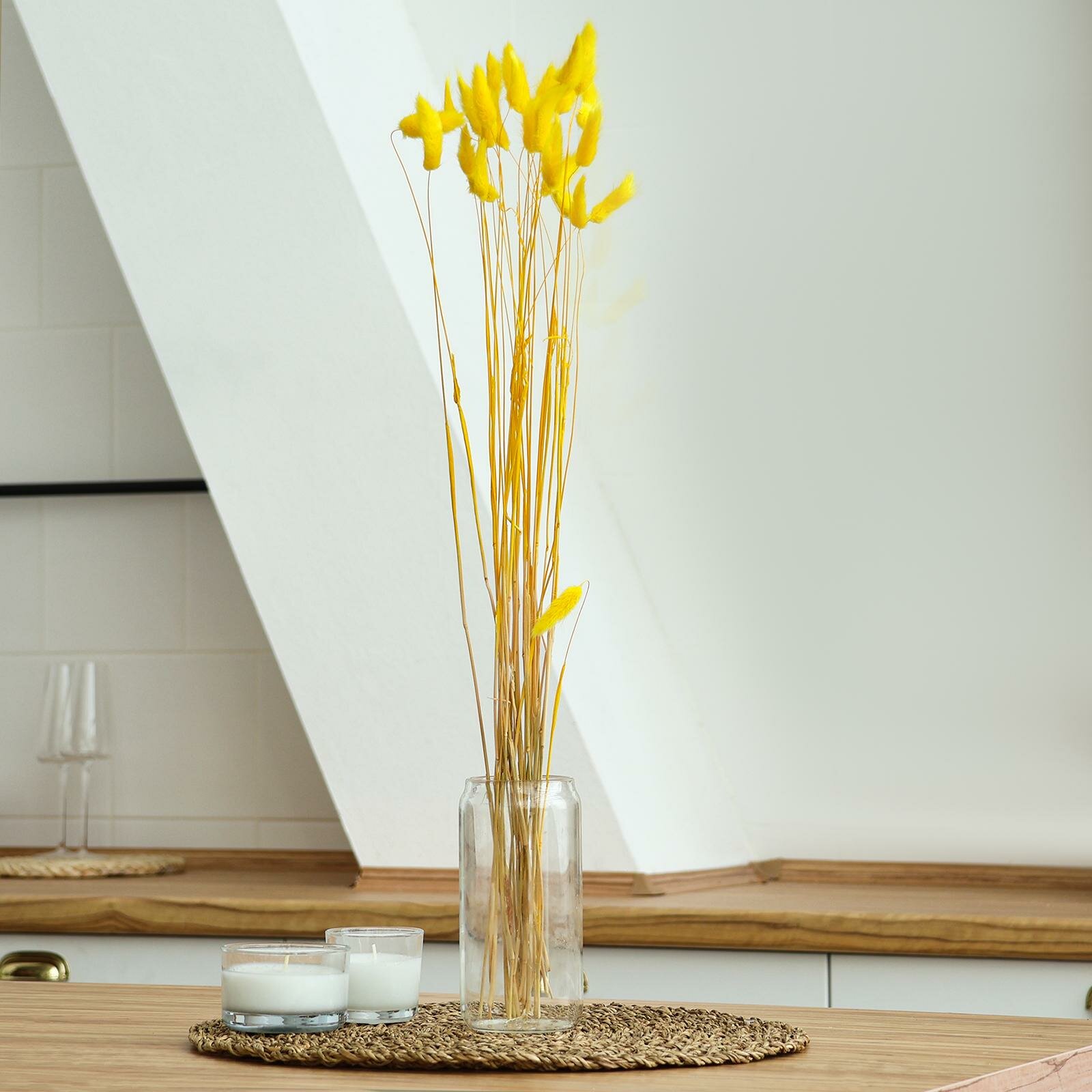 Декор сухие цветы лагуруса, в наборе 30 штук, 50 см, цвет жёлтый