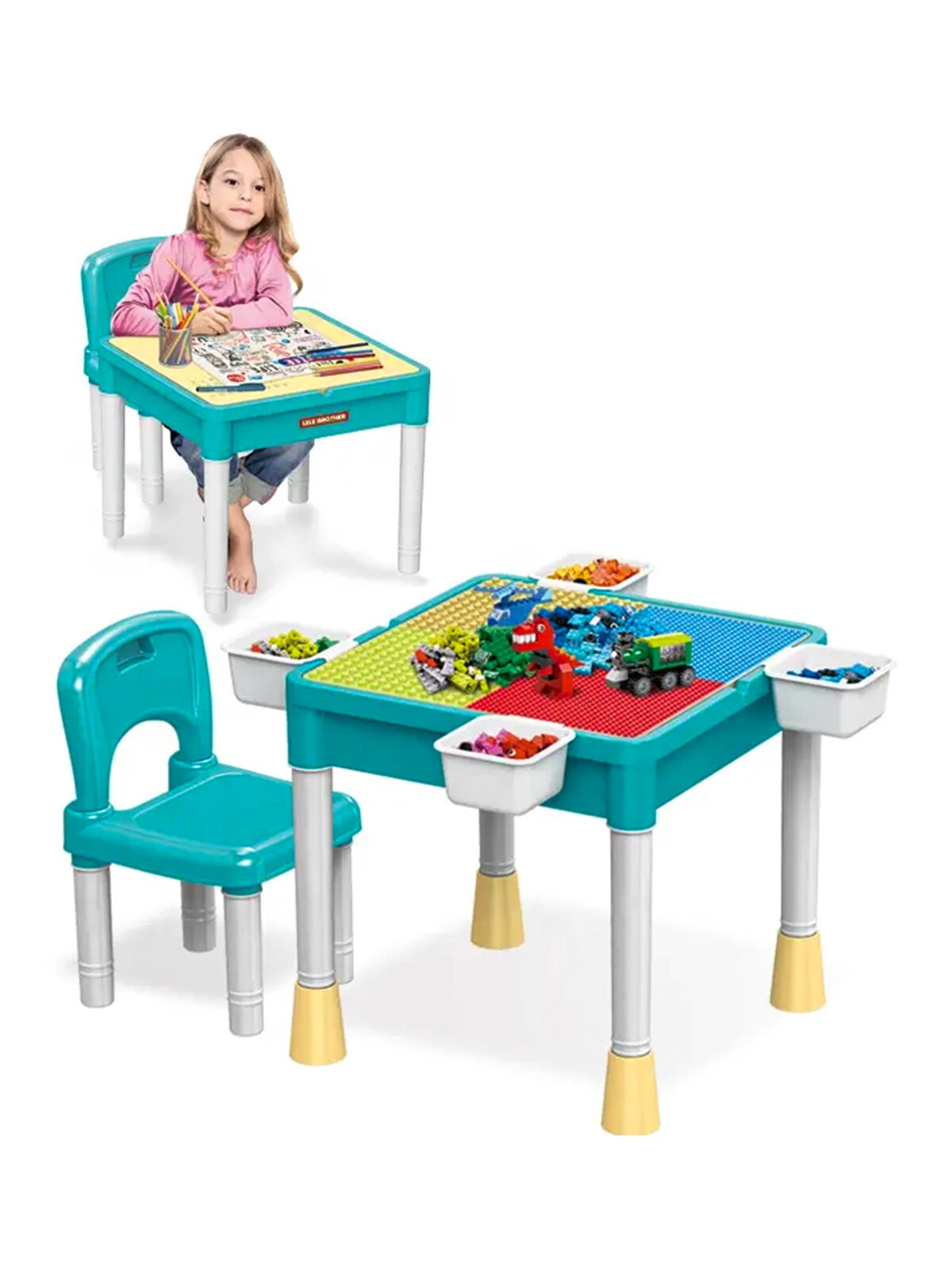 Стол с игровым полем для сборки конструктора + стул (47 х 47 см)