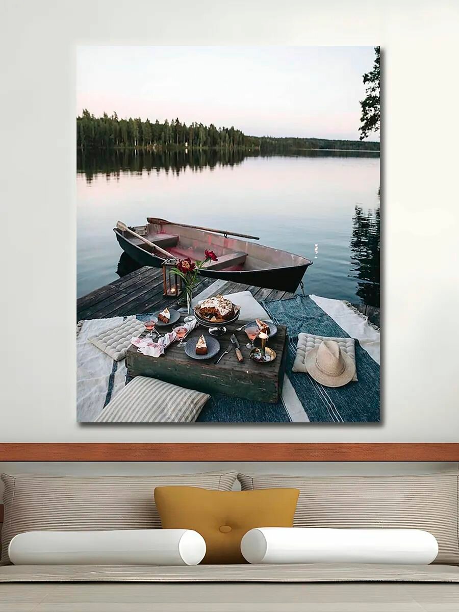 Картина "Пикник на берегу реки", для интерьера 50х70см 1шт.