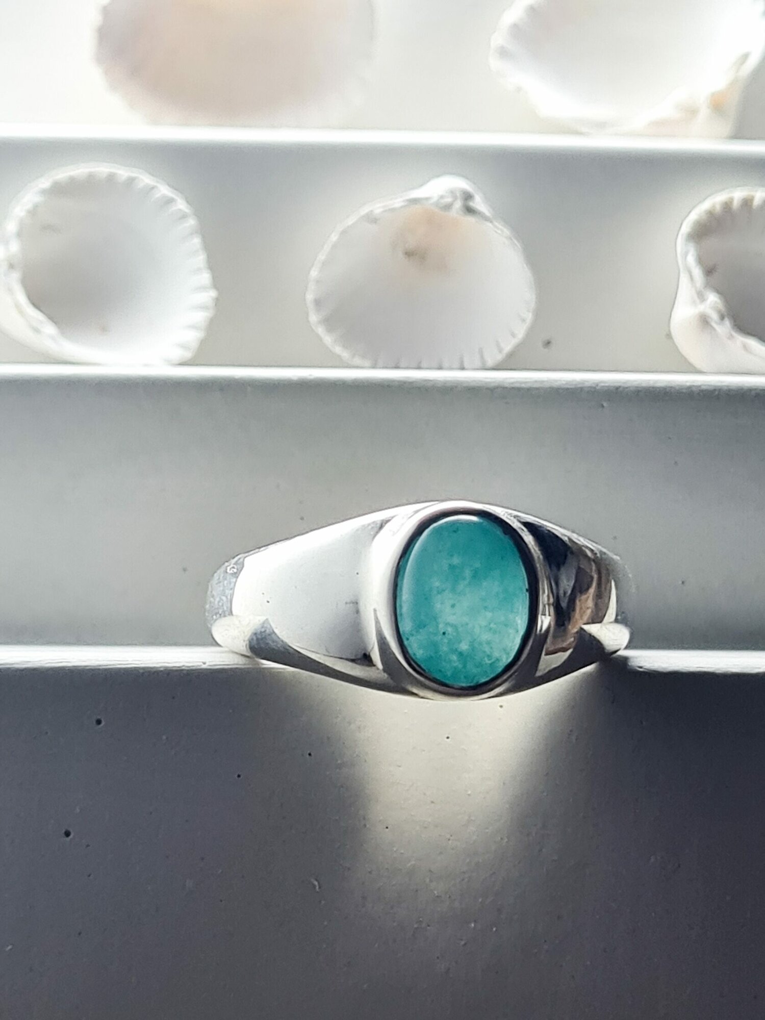 Кольцо, серебро, 925 проба, серебрение, амазонит