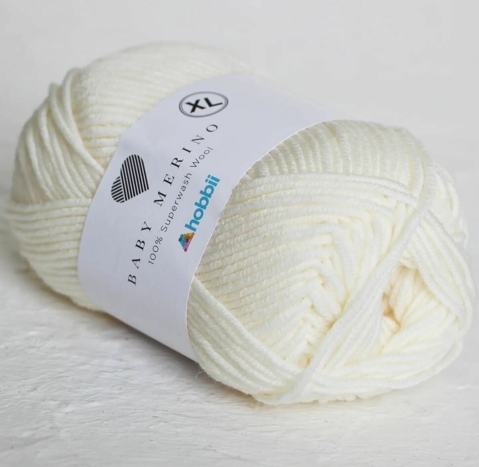 Пряжа Baby merino XL hobbii цвет 01 молочный, 10шт*(105м/50г), 100% мериносовая шерсть