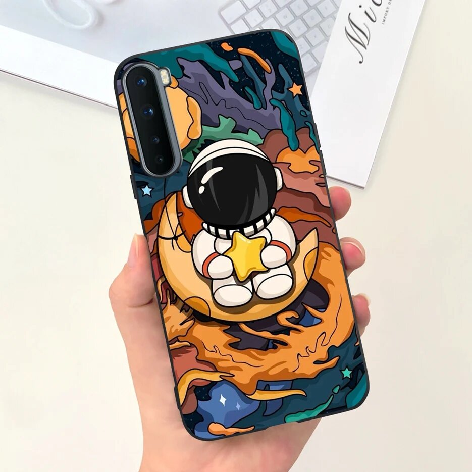 Чехол для Oneplus Nord, черный, мультяшный космонавт