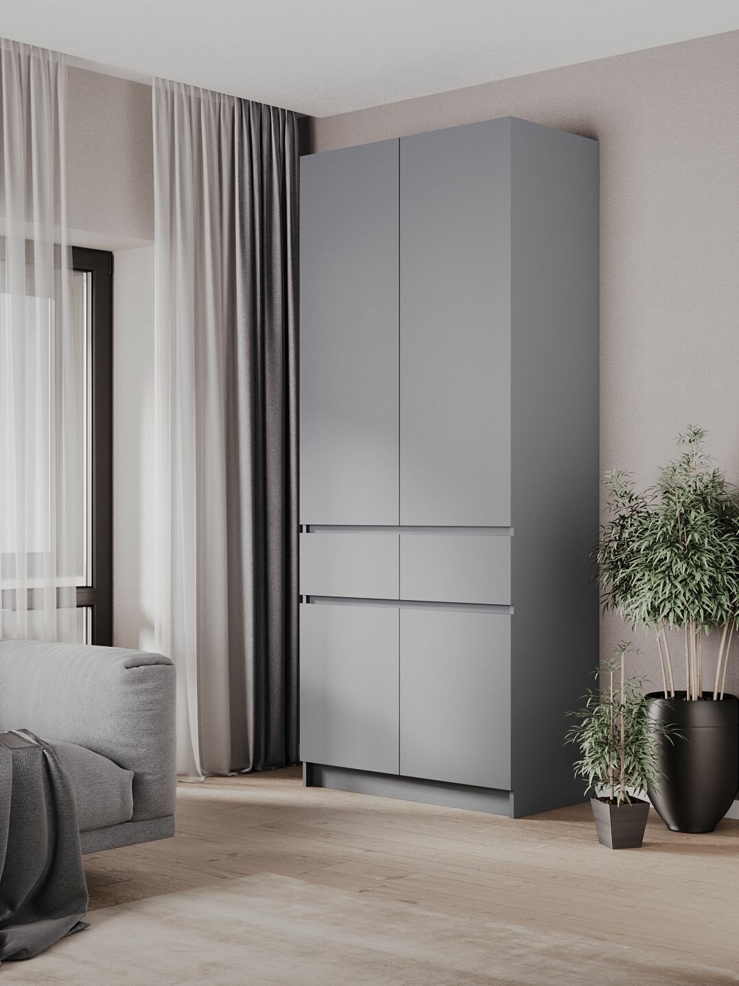 Шкаф распашной Артек(Бостон) ЛДСП Антрацит , с ящиками, полками, штангой, для спальни, гостиной 1000х2364х490 мебельный РАЙ