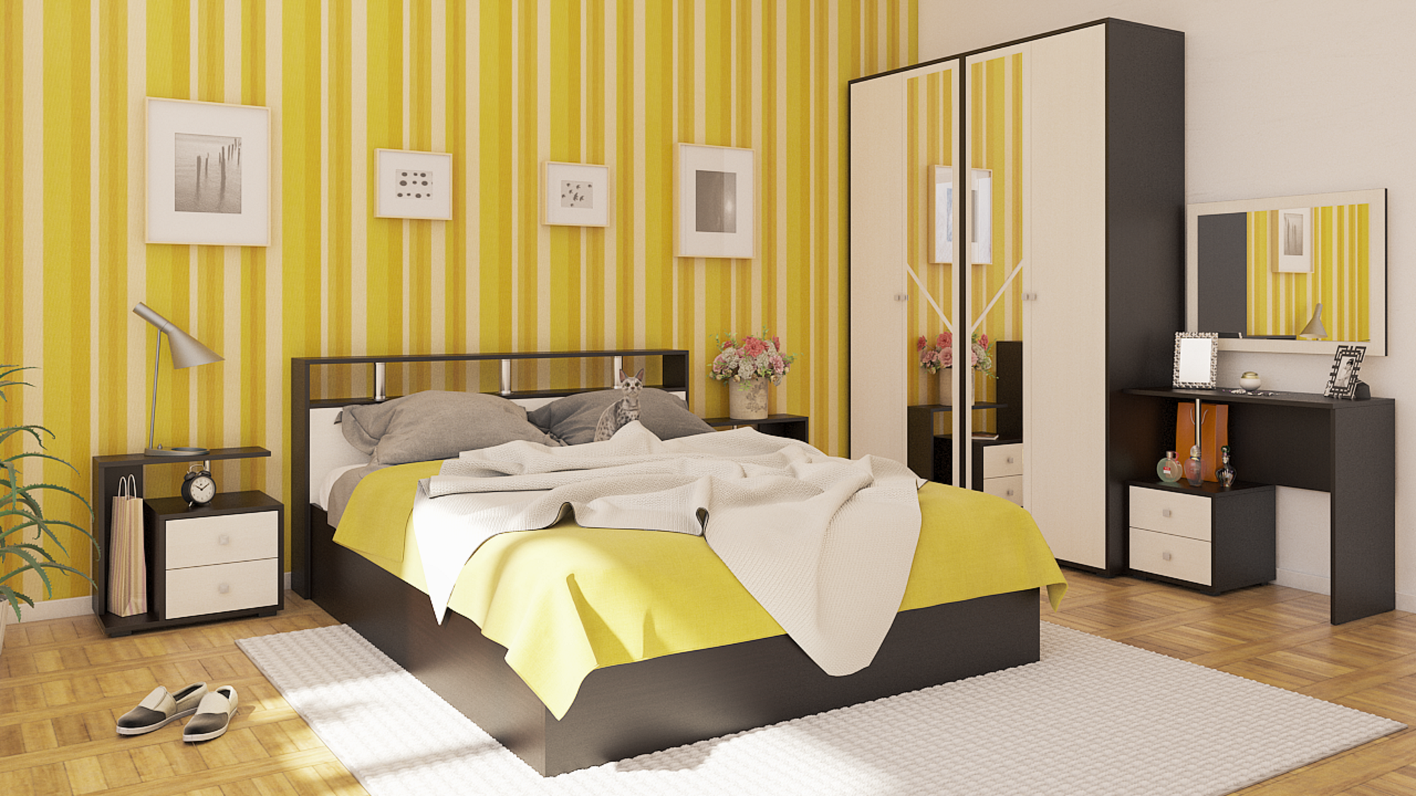 Кровать с ящиками Камелия 160х200 венге/дуб лоредо с основанием под матраса