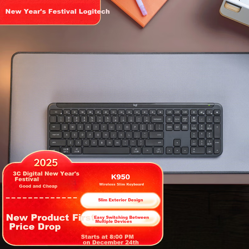 Logitech K950 Bluetooth Keyboard Office Keyboard Wireless Keyboard Portable Ultra-thin Keyboard Preferred Series Three Device Switching Black
