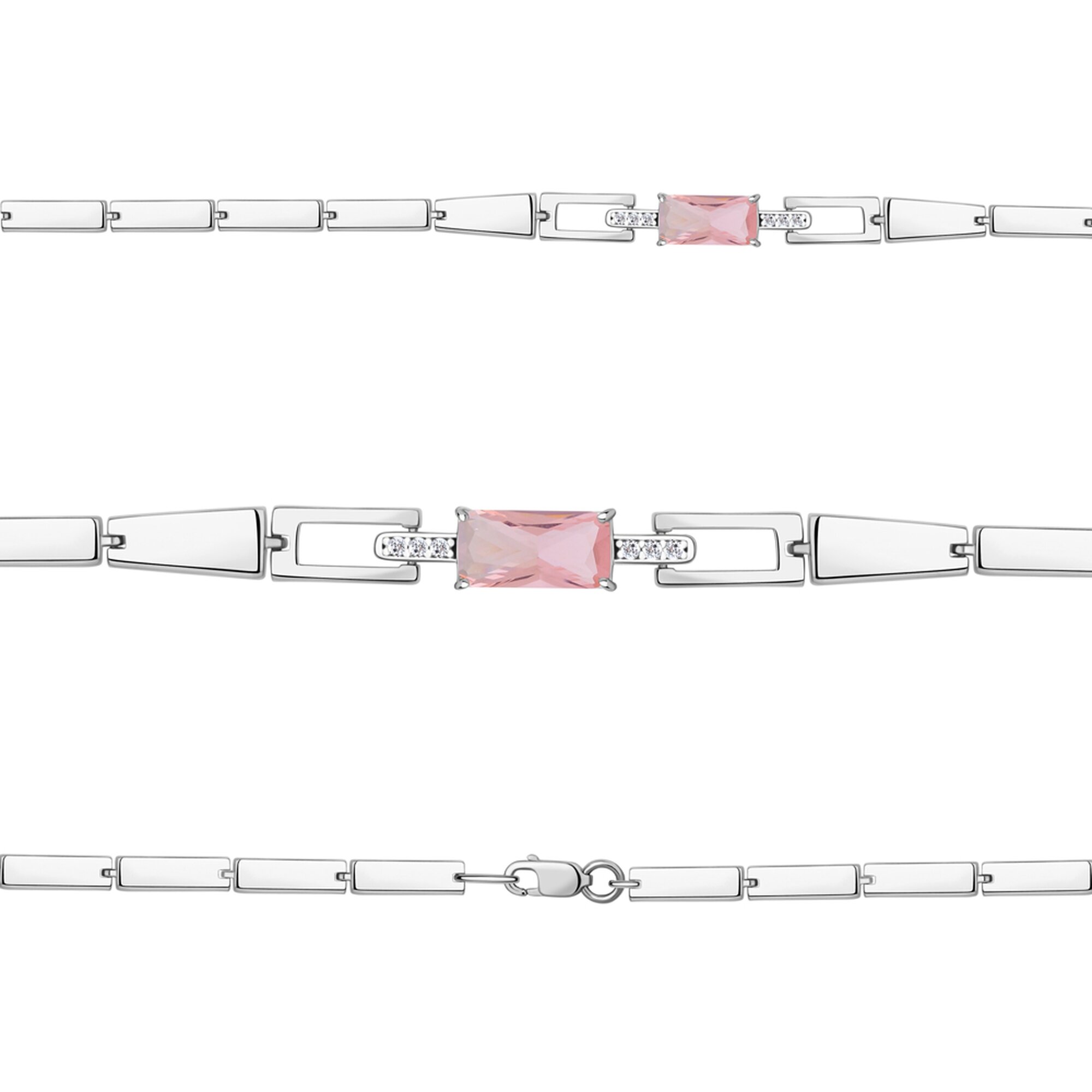 Браслет, серебро, 925 проба, родирование, фианит, морганит