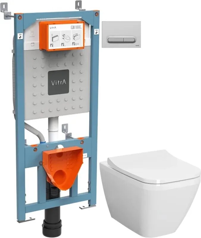 Комплект унитаз VitrA Integra Square 9856B003-7206 и инсталляция с клавишей смыва хром матовый