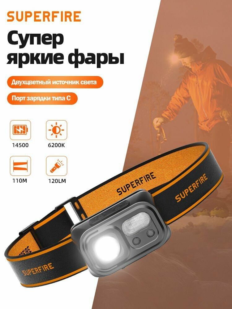 SUPERFIRE HL23-X 7000K Светодиодный налобный фонарь 14500 мощный USB C перезаряжаемый Красный и белый свет фонарик