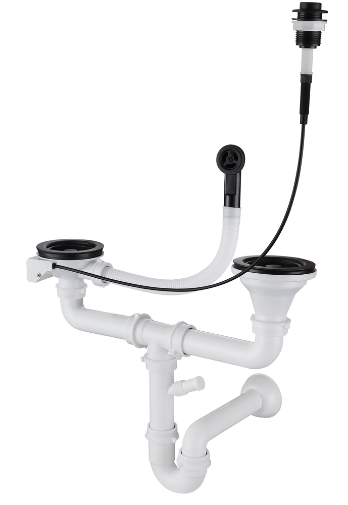 Сифон двойной полуавтоматический с круглым переливом GranFest 13G14PB4-P2A черный