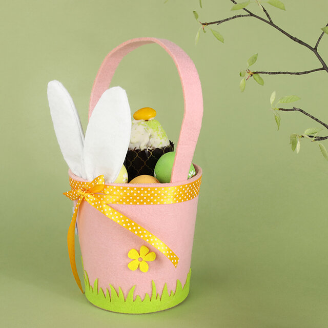 Декоративная корзинка для подарков Сюрприз от Зайки 30 см розовая, Kaemingk, 879882-1-2