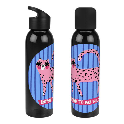 Бутылка для воды «Рождён быть диким. Розовый леопард» (черный)
