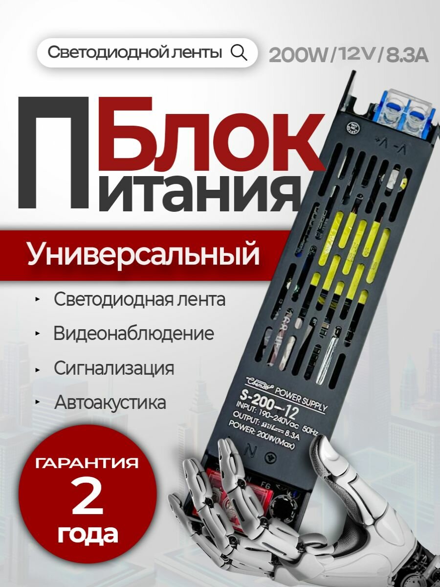 Блок питания 12v для светодиодной ленты 12В 200Вт IP20 16,7A