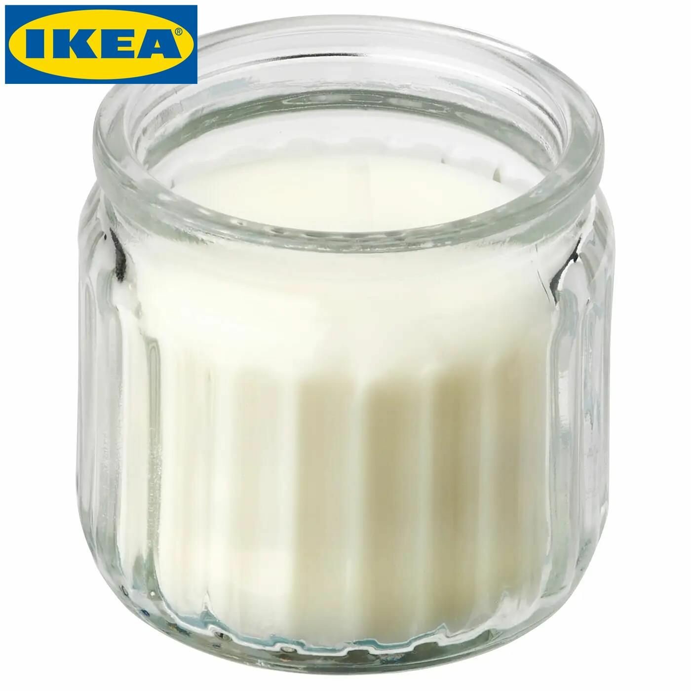 IKEA, JAMLIK Свеча ароматическая в стакане, с ароматом ваниль, 12 ч, 5х5 см