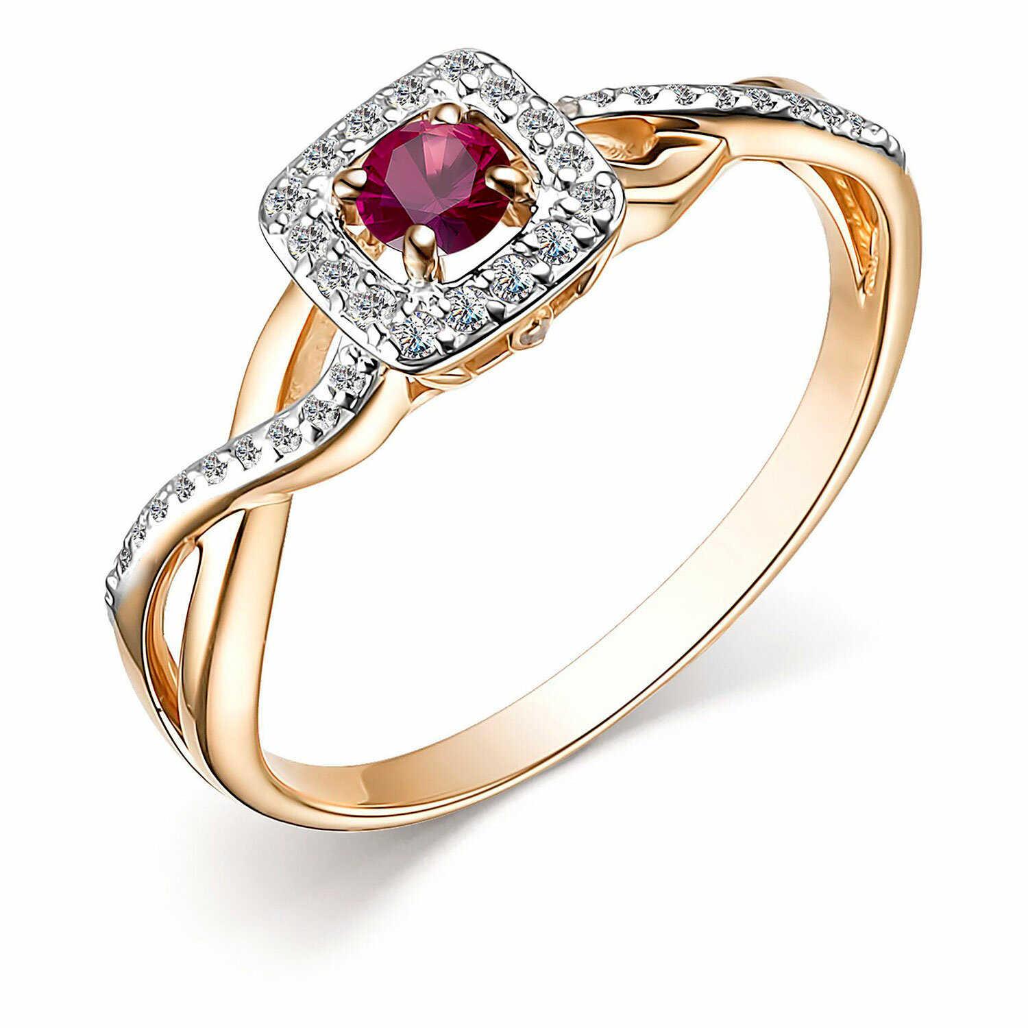 Кольцо, красное золото, 585 проба, рубин, бриллиант