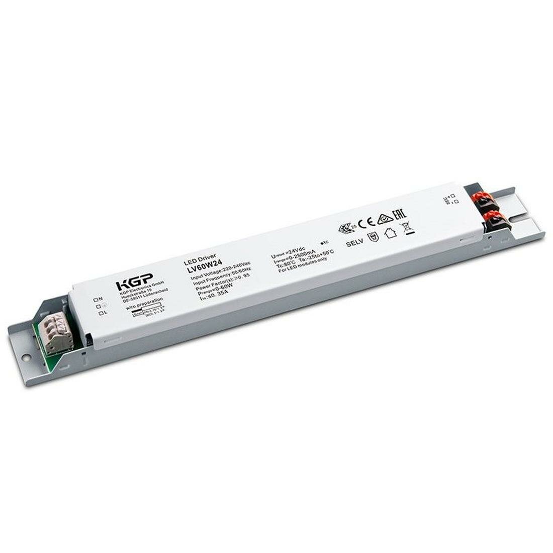 LED-драйвер 60Вт AC-DC KGP LV60W24, макс. выходной ток 2500 мА