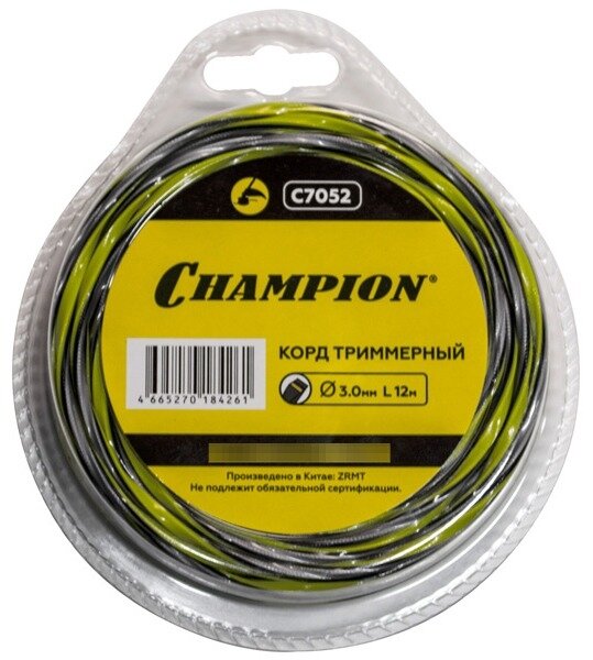 Леска для триммера Champion / Чемпион Tornado витой квадрат, нейлоновая, диаметр 3.0мм, 12м / садовая техника