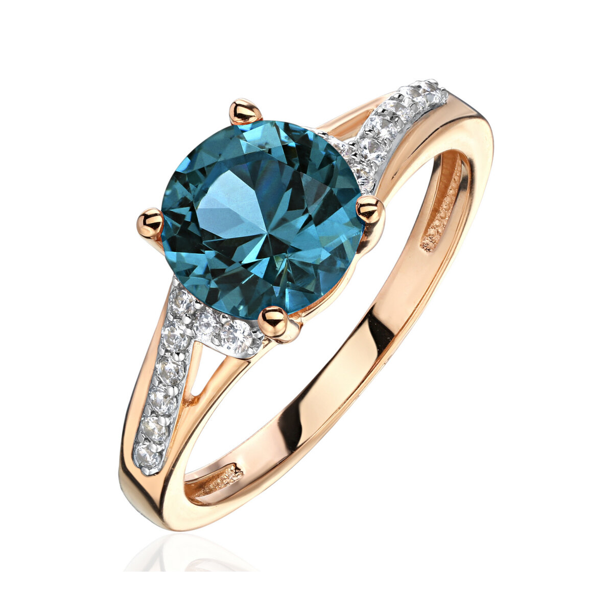 Кольцо, красное золото, 585 проба, родирование, топаз, фианит