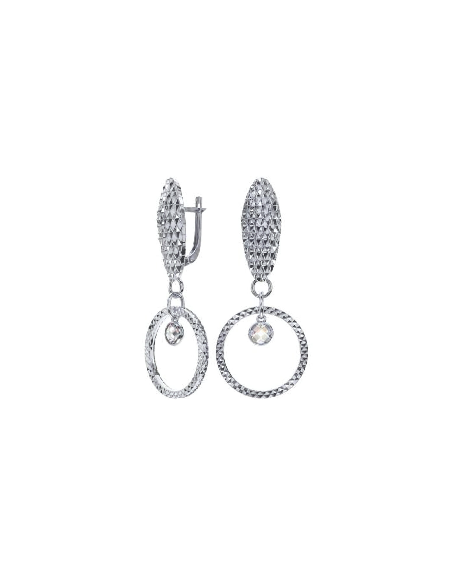 Серьги с подвесками, серебро, 925 проба, родирование, фианит