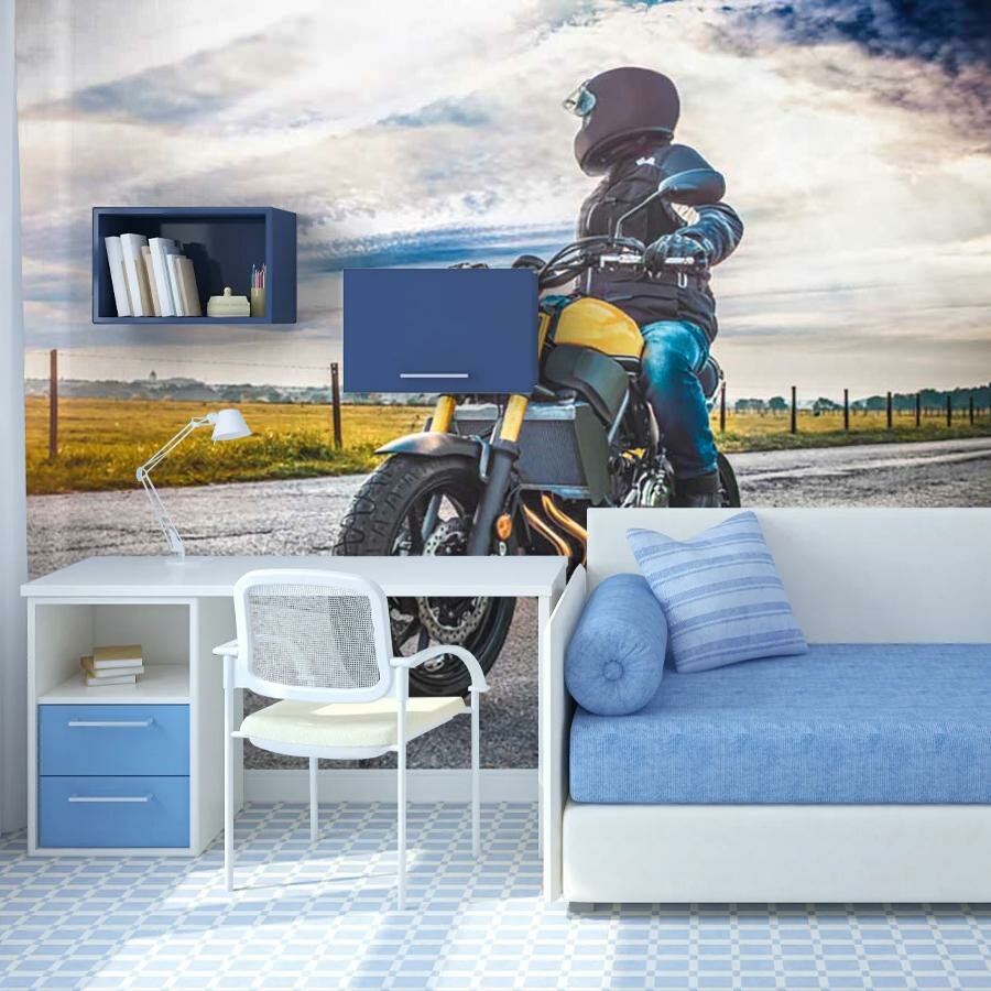 Фотообои Дорога мотоциклиста 9-290-XL-Велюр 270 x 500 см (ВхШ) Бесшовные, флизелиновые, влагостойкие обои MasterFresok