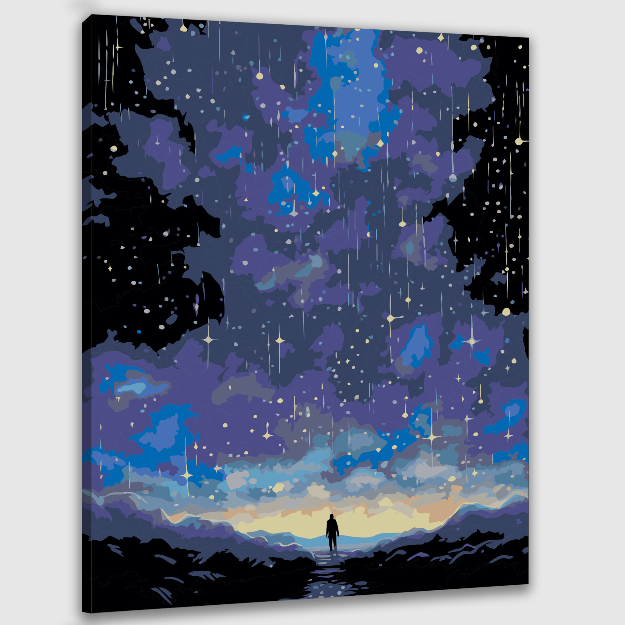 Картина по номерам 40x50 см, ночное небо, луна, созвездия, падающие звезды, бархатный фон