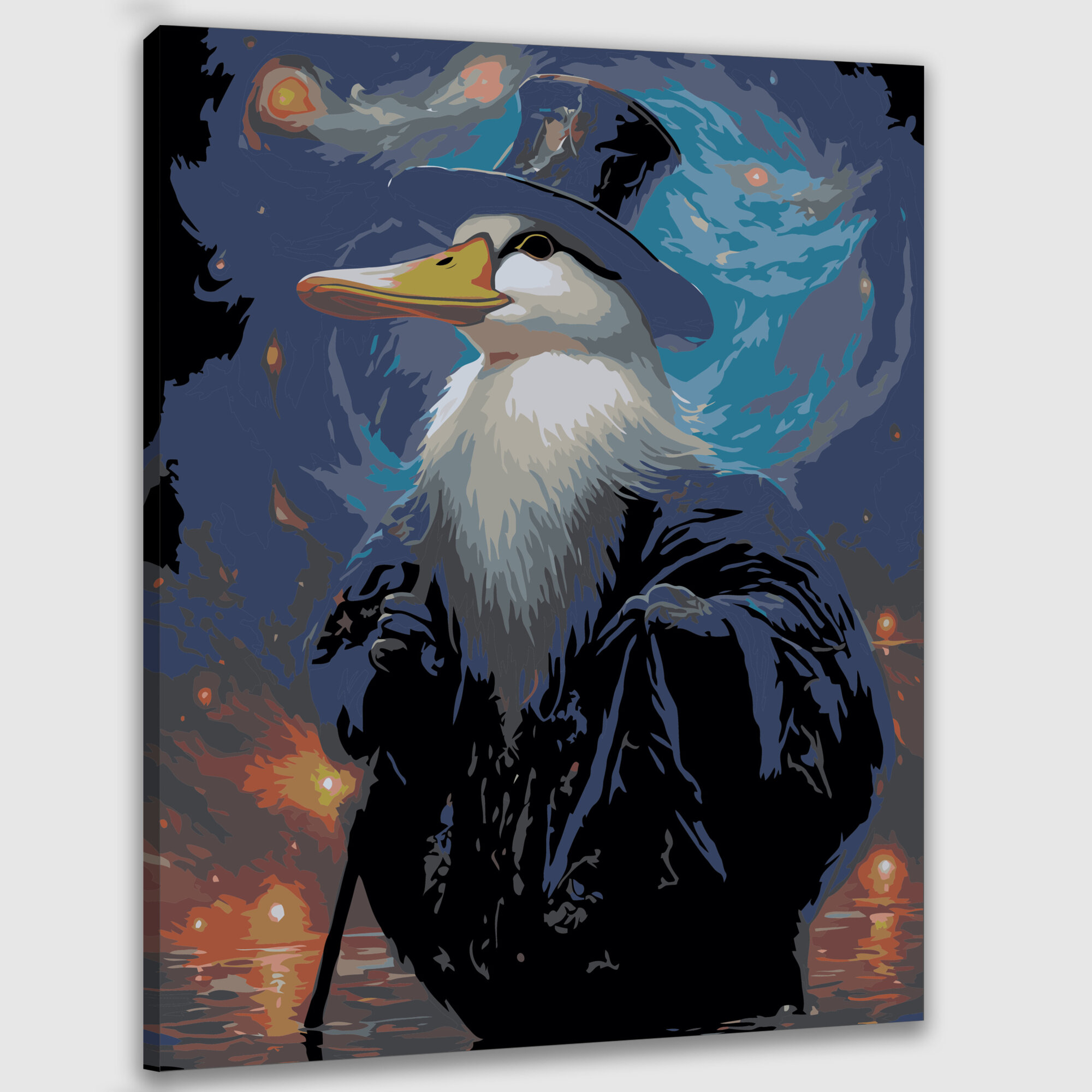 Картина по номерам 40x50 см, картина маслом, гусь, плащ, рисунок, шляпа, волшебник, заклинание, волшебная палочка