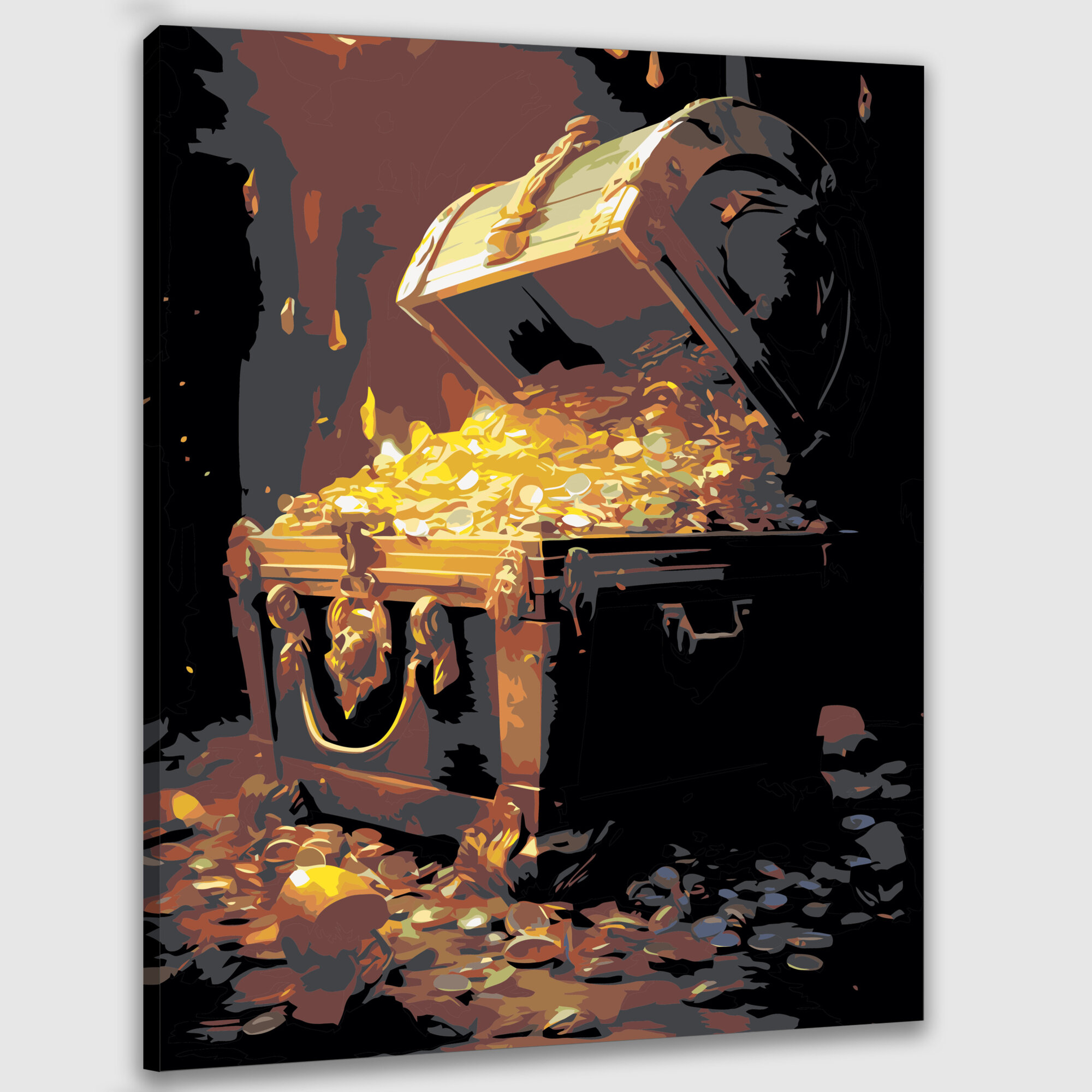 Картина по номерам 40x50 см, картина, цифровая, спрятанный сундук, сокровища, золотые монеты, драгоценные камни